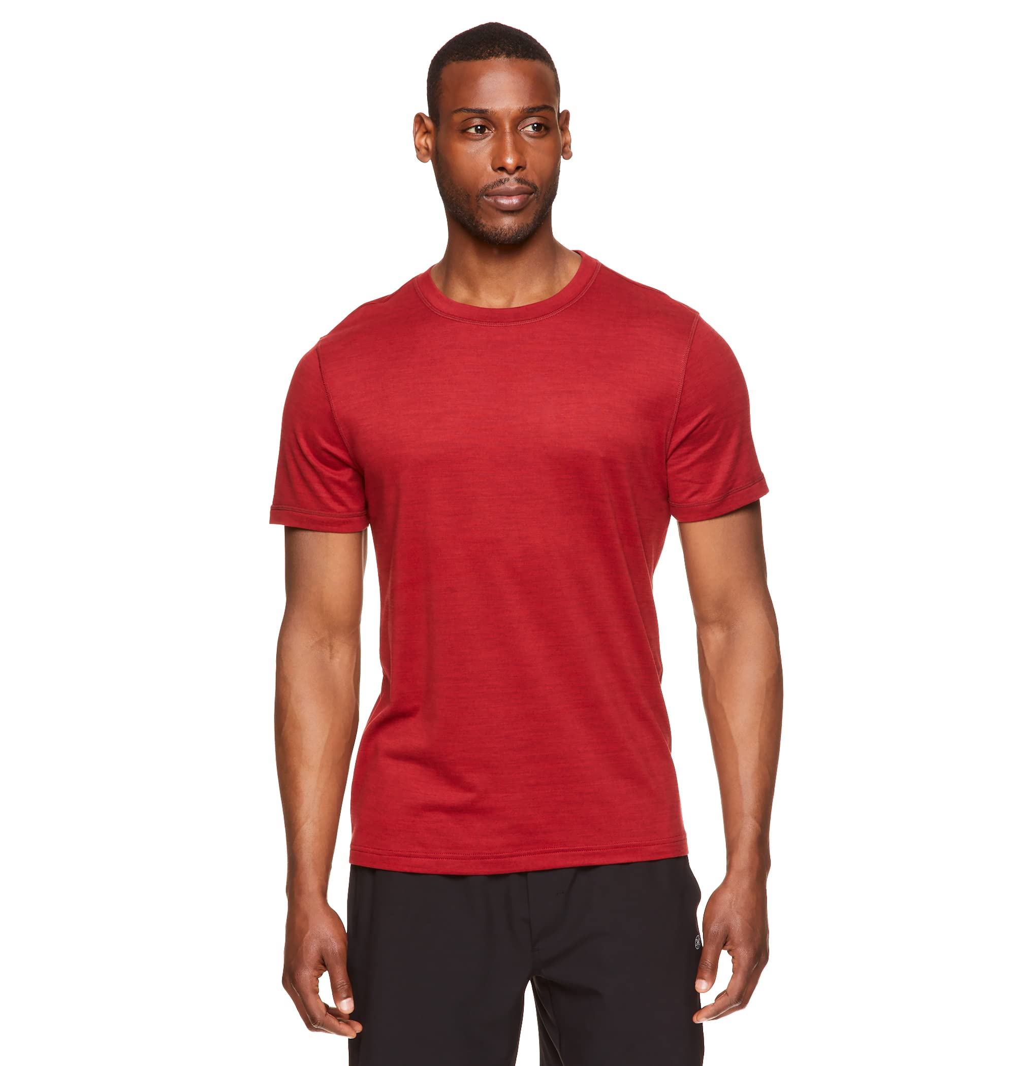 Gaiam Men's Everyday Basic Crew Neck T Shirt - Short Sleeve Yoga & Workout Top - Everyday Tomato Heather, Small
