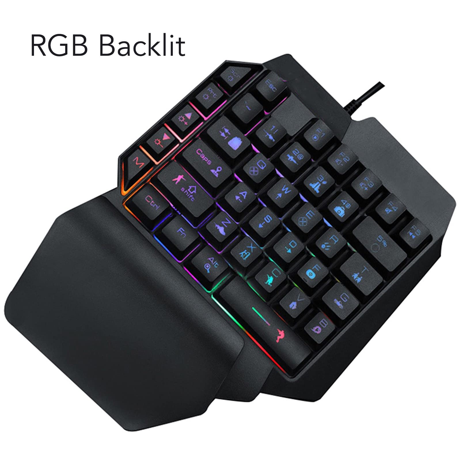 One Handed Gaming Keyboard, RGB Backlit USB Wired Single Hand Mechanical Keyboard, Half Keyboard, Professional Gaming Keypad, for Computer Gaming