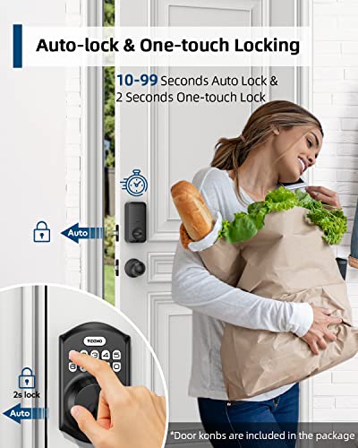TEEHO TE001K Keyless Entry Door Lock with Handle - Electronic Keypad Deadbolt with Door Knob - Deadbolt Smart Lock for Front Door - Auto Lock - Easy Installation - Matte Black
