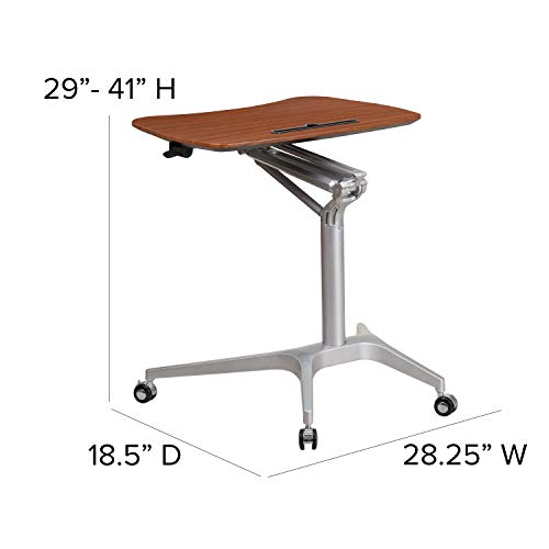 Flash Furniture Gia Mobile Sit-Down, Stand-Up Mahogany Computer Ergonomic Desk with 28.25''W Top (Adjustable Range 29'' - 41'')