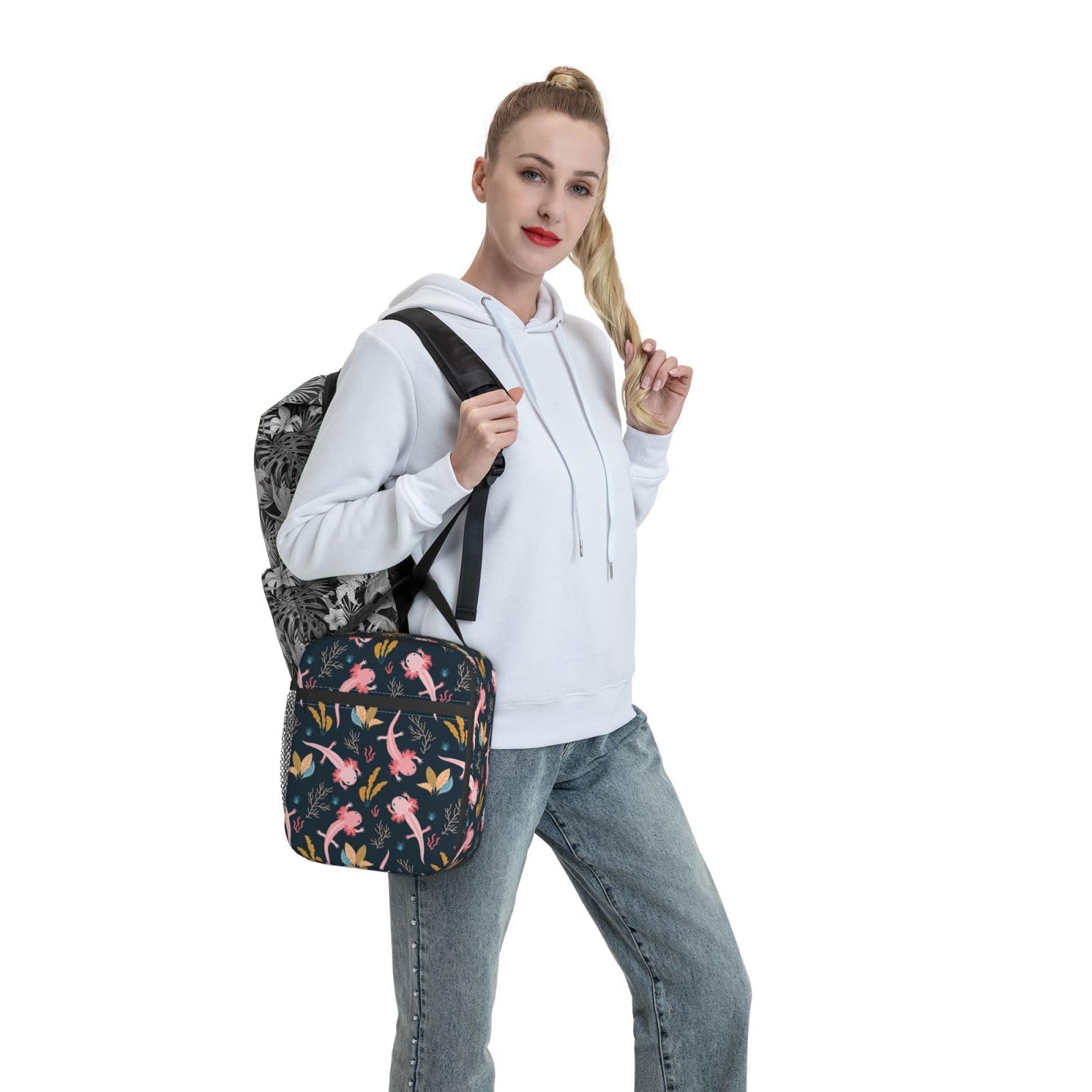 Greatreme Axolotls Lunch Bag For Men Women, Reusable Insulated Lunch Bag Portable Lunch Tote
