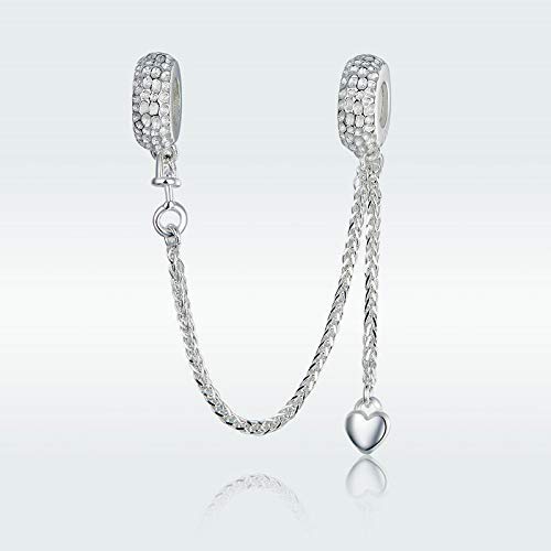 Heart Clasp Safety Chain Charm Authentic 925 Sterling Silver Clip Lock Stopper Charm Spacer Beads for Charms Bracelets (Heart Safety chain)
