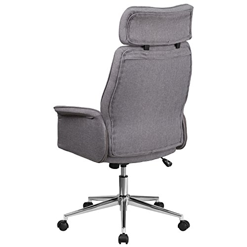 Flash Furniture High Back Gray Fabric Executive Swivel Office Chair with Chrome Base and Fully Upholstered Arms
