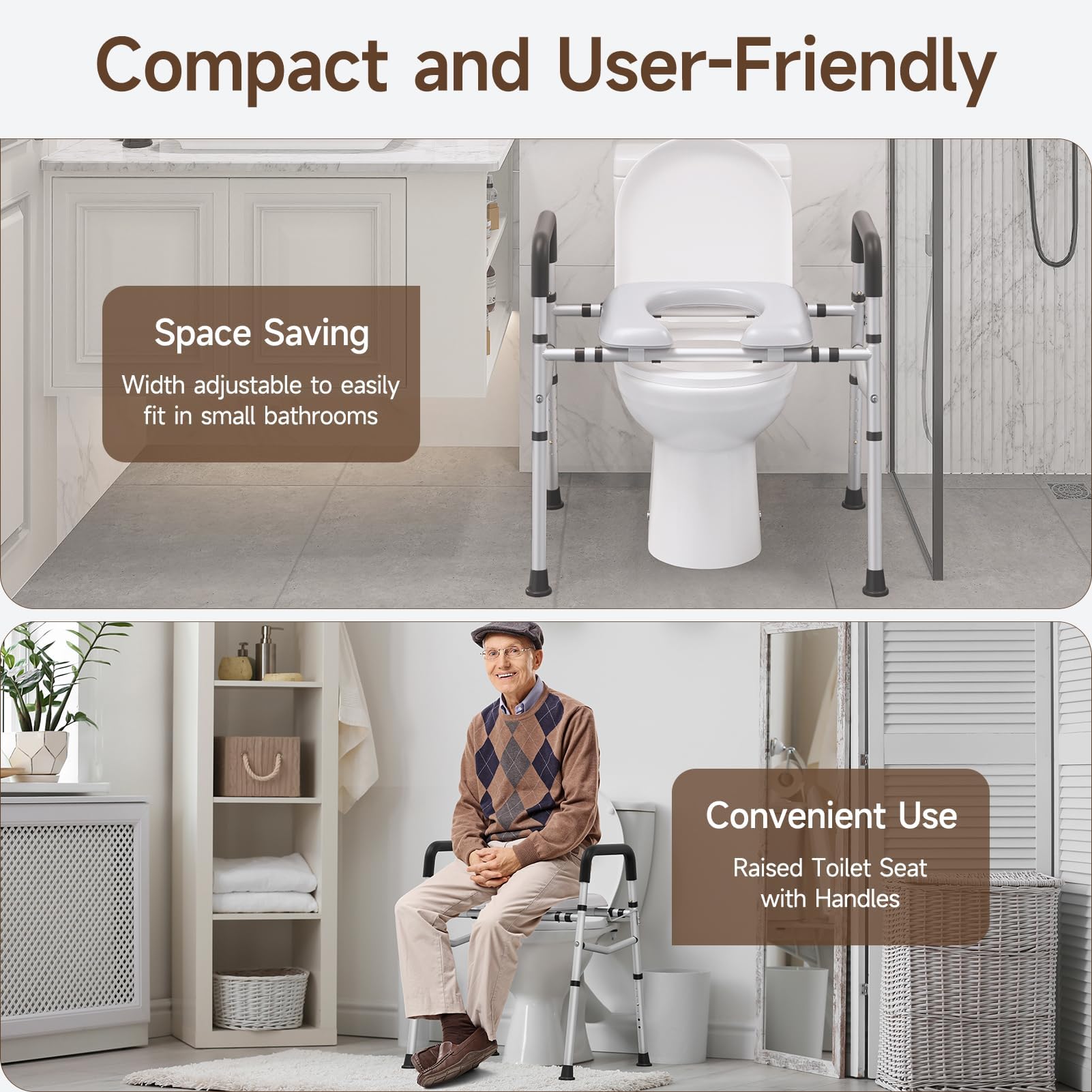 WAYES Raised Toilet Seat With Handles for Seniors - Toilet Seat Extension, Fit Most Toilet, Up to 400 Lbs, Adjustable Height & Width