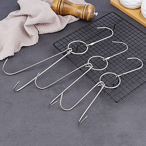 NUOMI 4 Pcs Stainless Steel Meat Hooks with Double Hook Poultry Roast Duck Bacon Hanging Hook Grill Hanger for Drying, Cooking, BBQ, L-13.2 β, Cooking Utensils, Namely, Grills