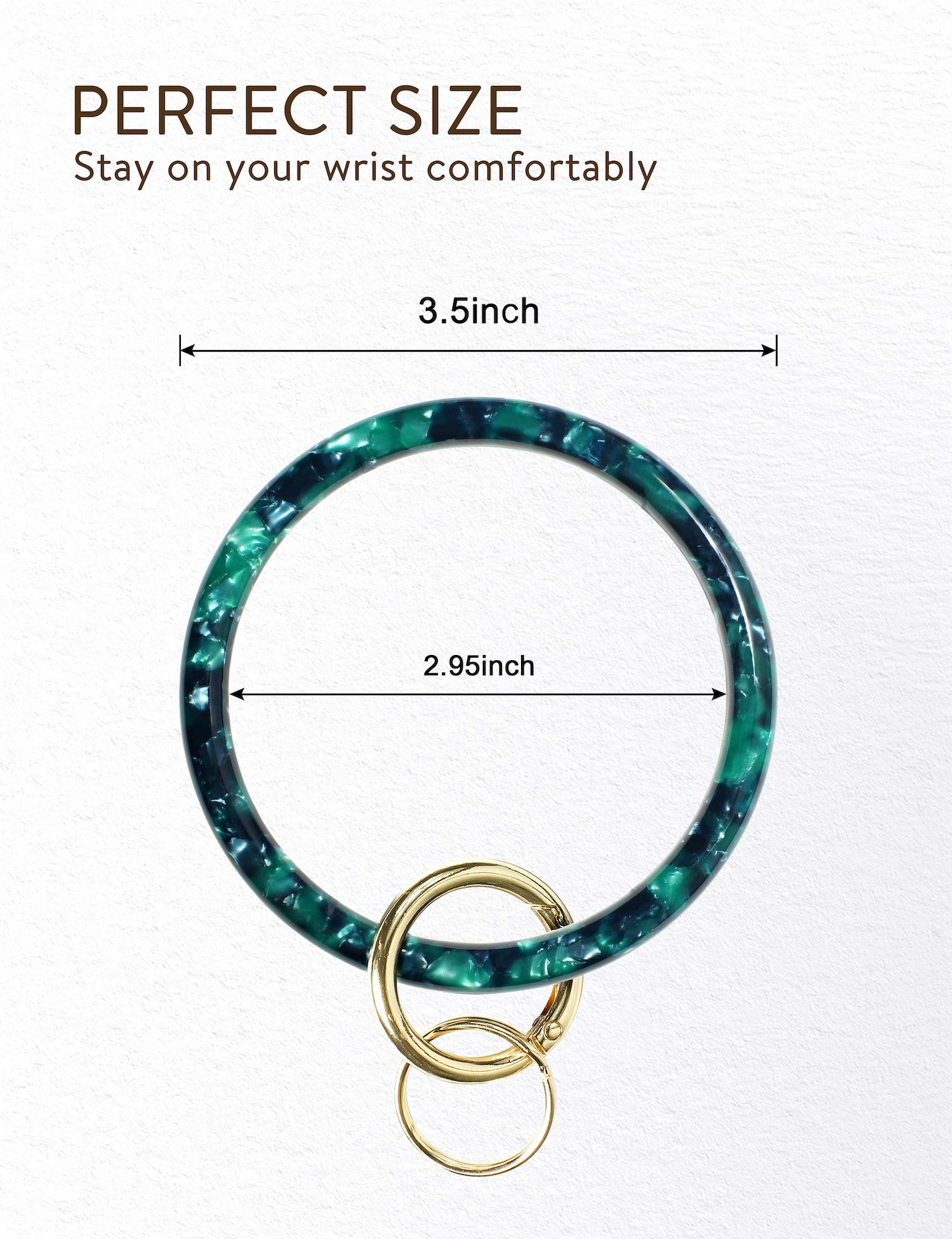 Heesch Bangle Key Ring Bracelet Keychain Key Ring Bracelet for Women, Acetate Circle Keyring for Wrist (Dark Green)