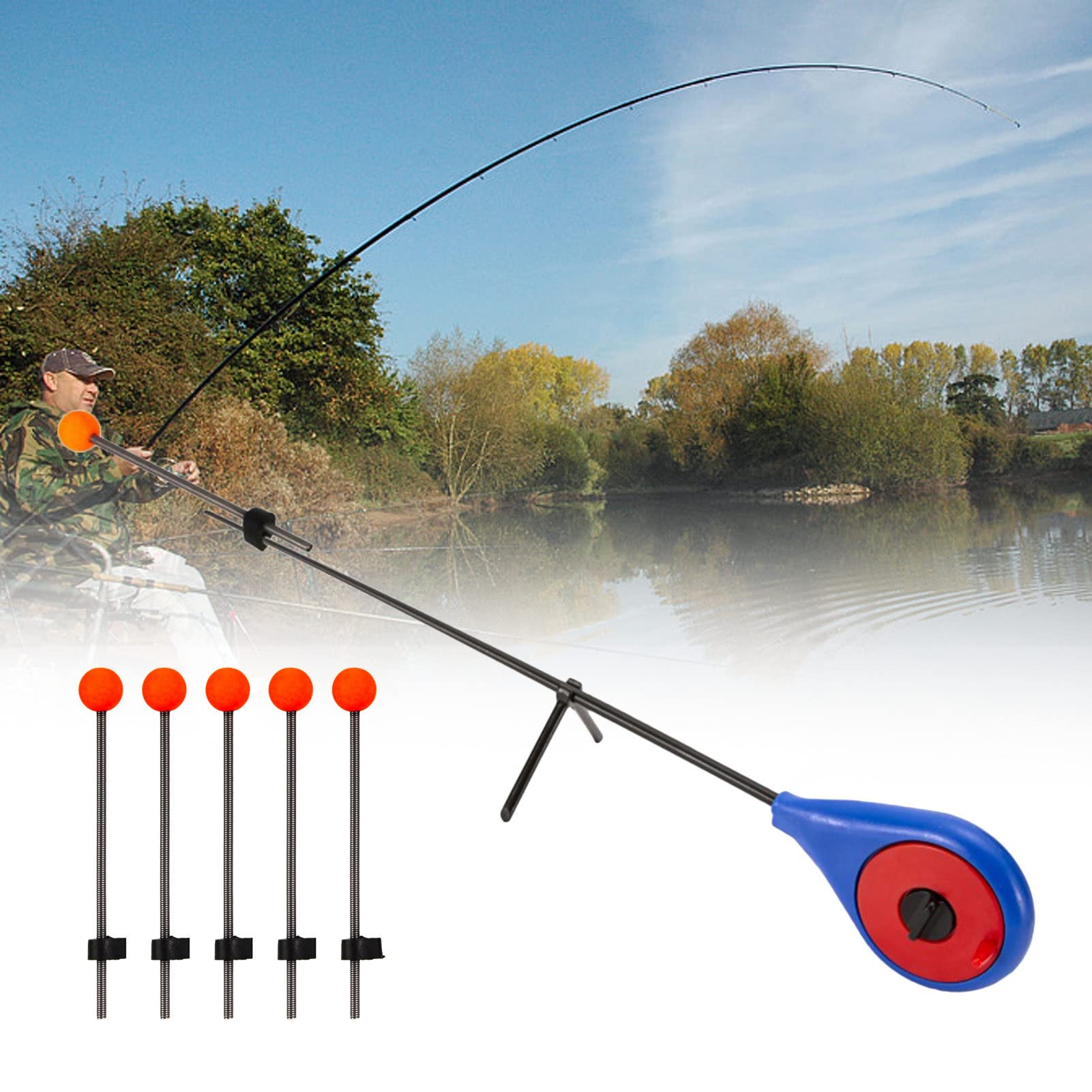 Hislaves Ice Fishing Tool,Winter Outdoor Ice Fishing Rod Tackle Tool with 5Pcs Large/Small Red Ball Spring