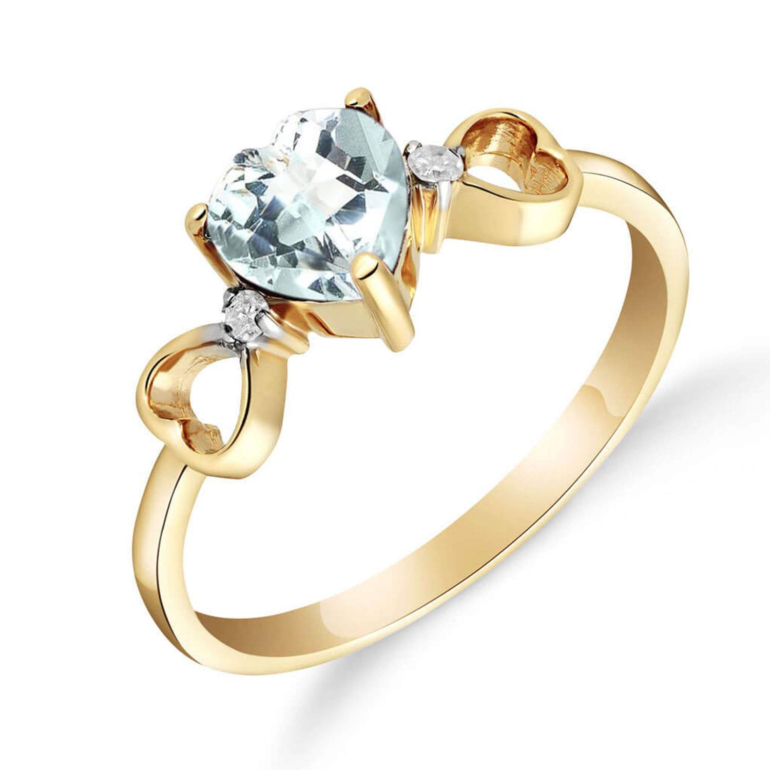 Galaxy Gold GG 14k Yellow Gold Ring with Heart-shaped Aquamarine and Diamonds - Size 5.5