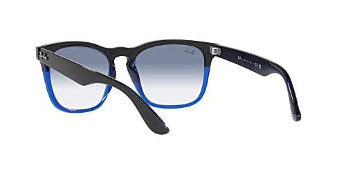 Ray-Ban RB4487 Steve Square Sunglasses, Black on Transparent Blue/Clear Gradient Light Blue, 54 mm