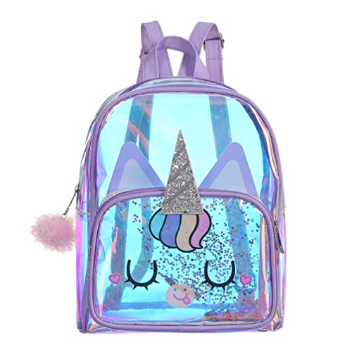 VALICLUD Clear Unicorn Backpack for Girl Holographic Backpack Clear Backpack Unicorn Transparent Backpack Clear Mini Backpack Casual Daypacks (Purple)