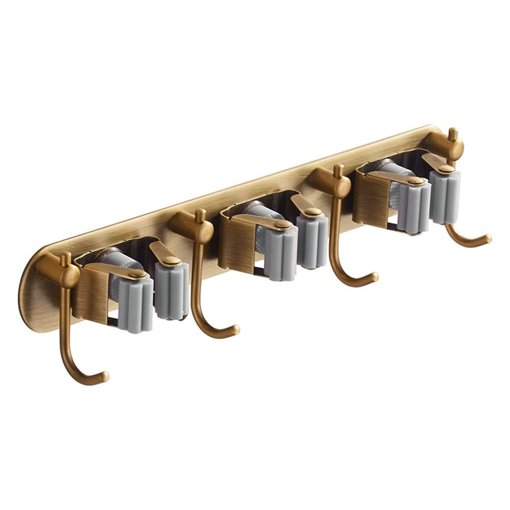 SHIJINHAO Wall-Mounted Broom and Mop Holder, Stainless Steel Mop Hook, Broom Card Holder for Hanging Mop Holder, Storage Tools for Garage, Office (Color : Gold, Size : 3 Slots)