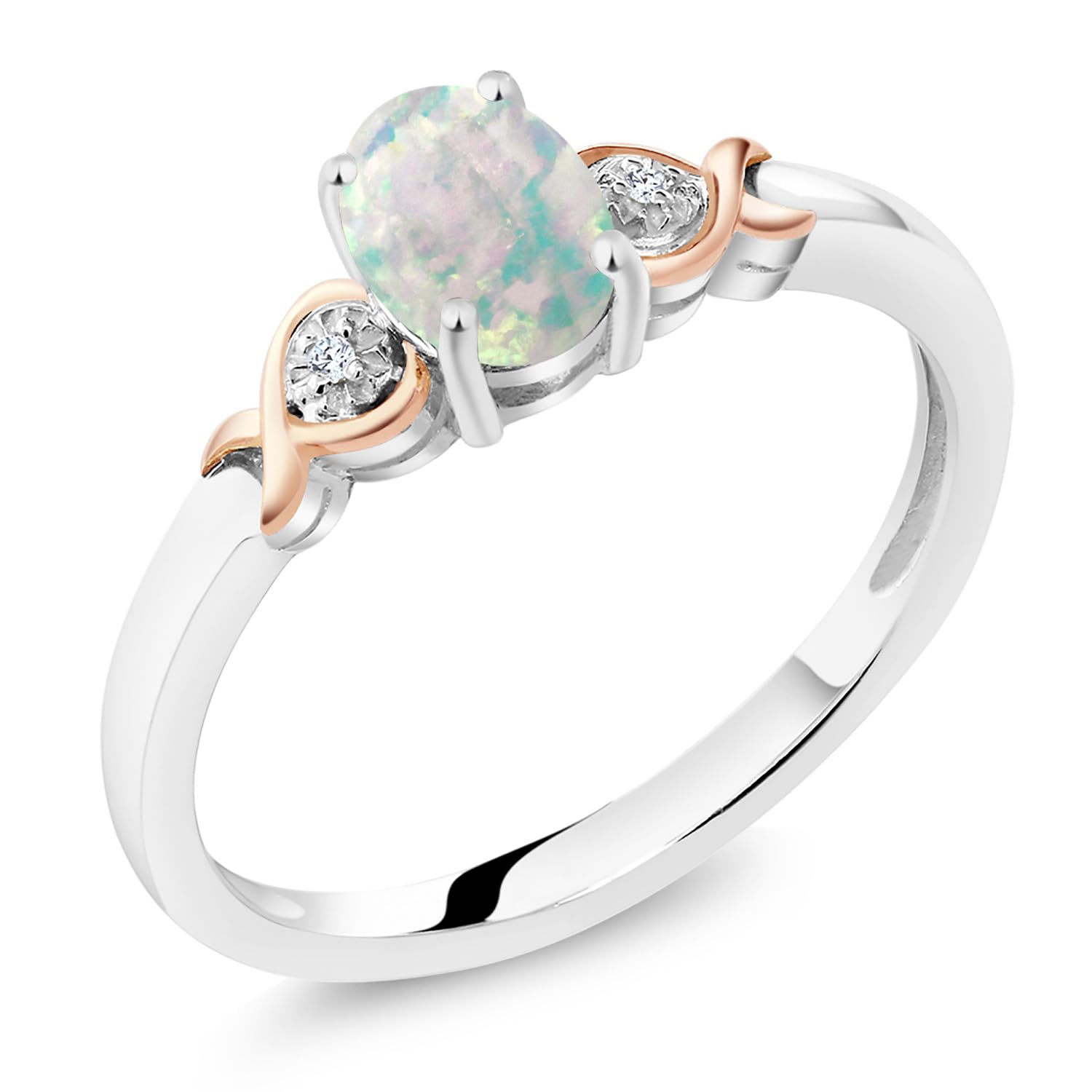 Gem Stone King 925 Sterling Silver and 10K Rose Gold 7X5MM Oval Gemstone Birthstone and Diamond Accent Engagement Ring | Wedding Anniversary Promise Ring For Women | Available In Size 5-9