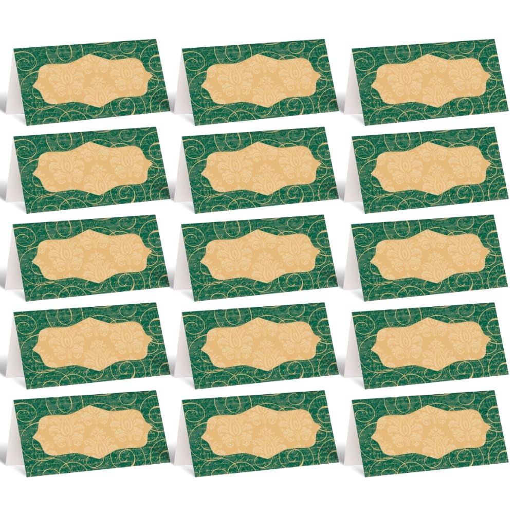 Unique 4" Elegant Christmas Place Cards Green & Gold | 16 Pcs, Multi