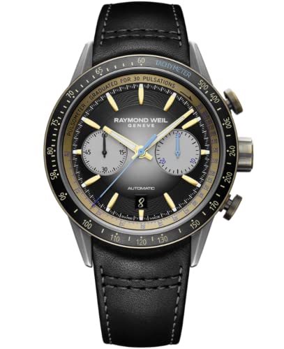 RAYMOND WEIL Men's 7780-TB3-20423 Freelancer Automatic Chronograph Bi-compax Bronze and Titanium Leather Watch