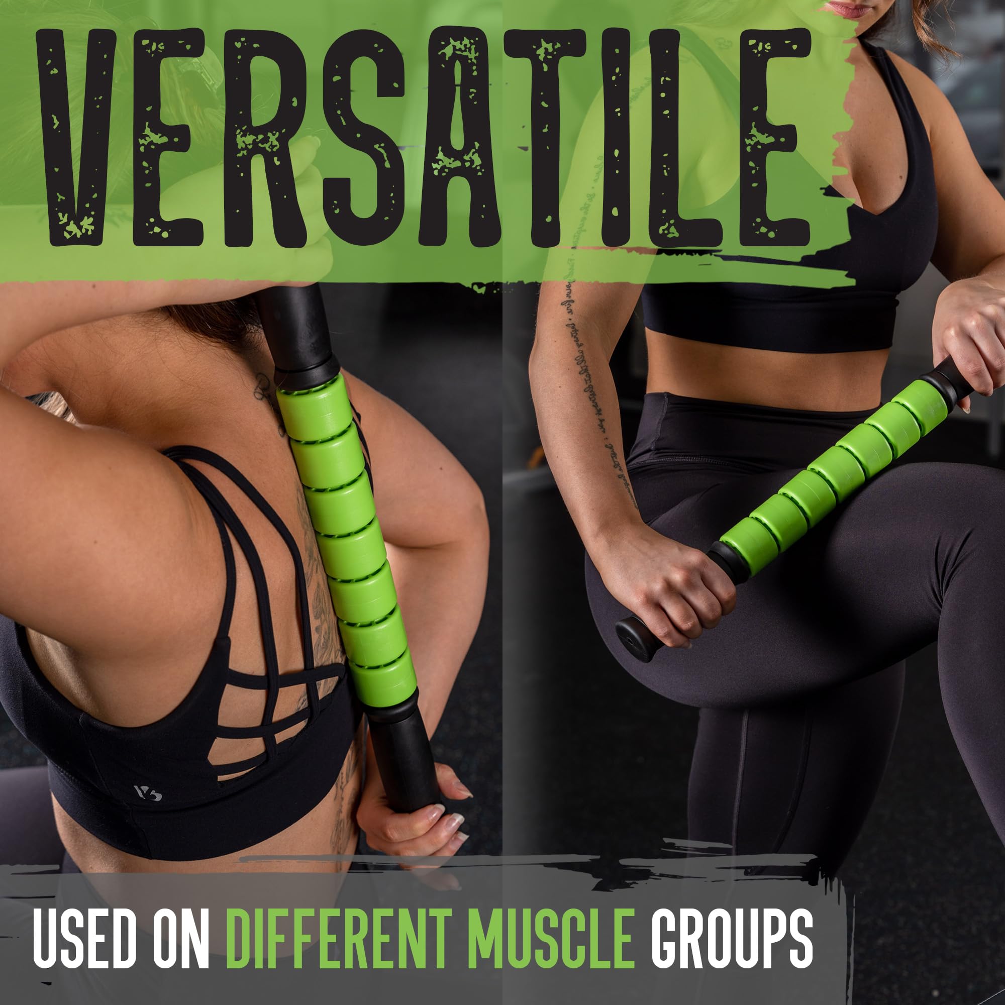 Gradient Fitness Muscle Roller Stick with Free Exercise eGuide,Body Massage Stick Tools,Muscle Roller Massager for Relief Muscle Soreness,Cramping and Tightness,Help Legs and Back Recovery,Green/Black