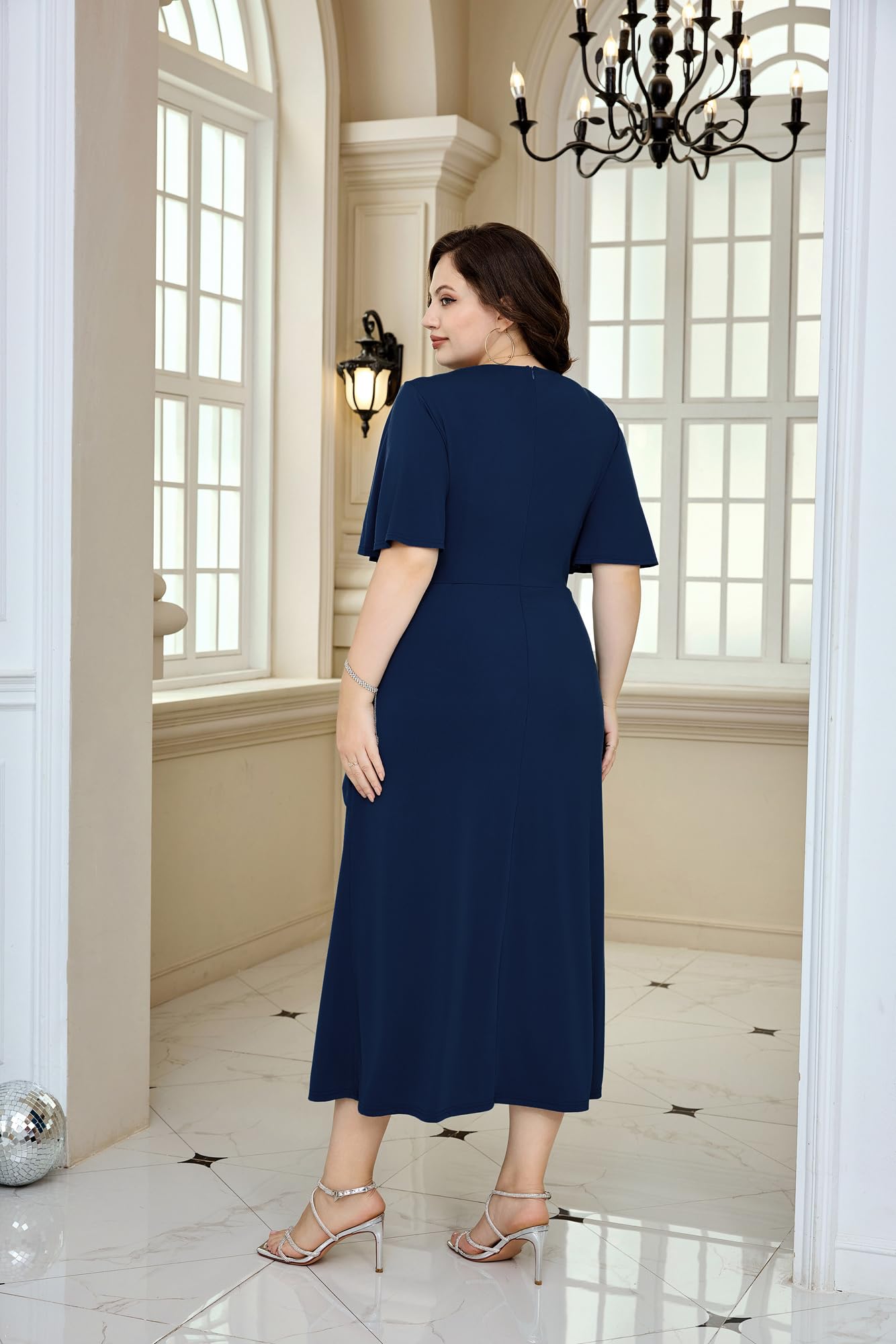 Hanna Nikole Wedding Guest Dress with Sleeves Fall Maxi Dress Summer Navy Blue Dress 18W