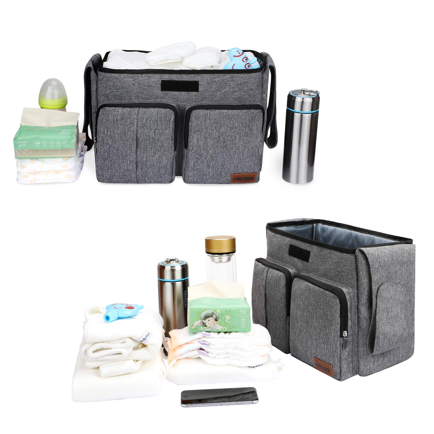 HIKISS Baby Stroller Organizer with Cup Holders-Light Gray