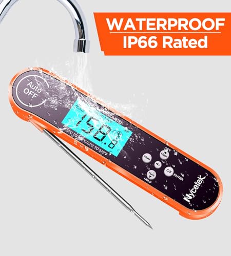 Nycetek Digital Cooking Thermometer, Accurate & Waterproof Instant Read Meat Thermometer with Backlit, Calibration, Probe, Food Thermometer for Kitchen, Grilling, Candy, BBQ, Oil Fry, Baking and More