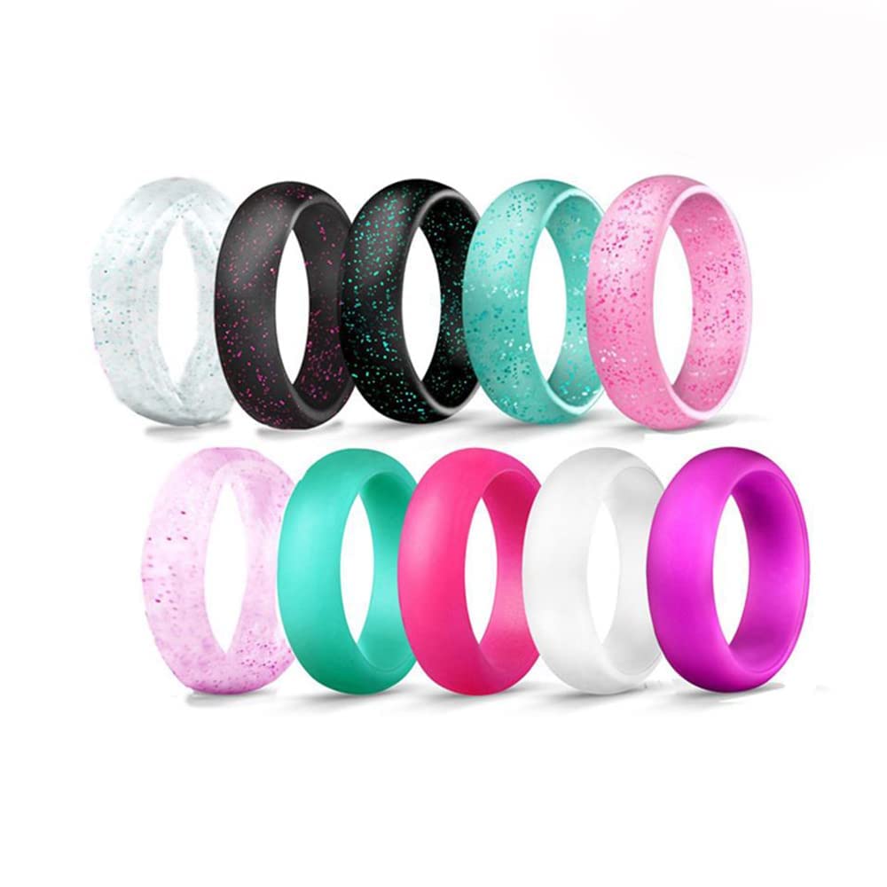 GALANI Silicone Wedding Rings Set for Women Glitter Silicone Stacking Rings for Engagment Promise Friendship Love Size 8