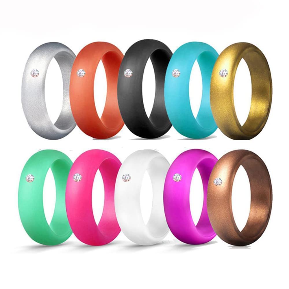 GALANI Silicone Ring Women Set Thin Rubber Rings Wedding Band with Zircon Inlay Stackable Rings Engagment Promise Friendship Love Size 7