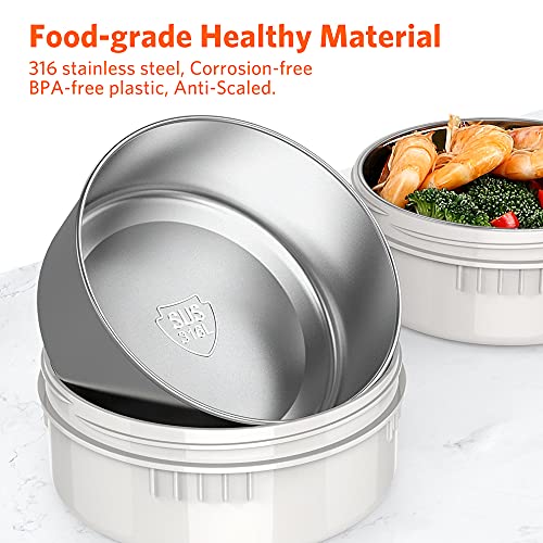 Runkrin Insulated Food Jar 64oz for Hot Food 6 Hours, 3 Tiers Leak-Proof Stackable Thermal Lunch Box Containers, Stainless Steel Vacuum Soup Storage for Men Women