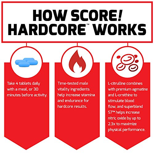 Force Factor SCORE! Hardcore, 3-Pack, Nitric Oxide Booster Supplement for Men with L-Citrulline, Yohimbe, Black Maca & B Vitamins to Boost Increase Stamina, Maximize Physical Performance, 360 Tablets