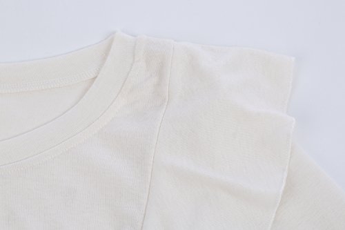 Valphsio Women's Long Sleeve Rib Ruffle Front Sweater Crewneck Puff Shirt Pullover Cute Tops (Large, White)