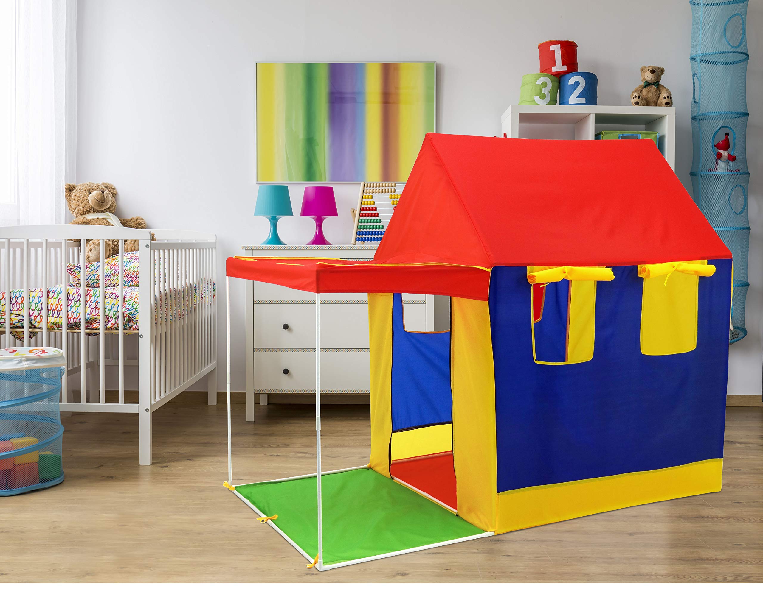 GigaTent MY FIRST SUMMER HOUSE PLAY TENT 4 LARGE WINDOWS with SKYLIGHT Pitch roof designed to look like a real house Easy to set up