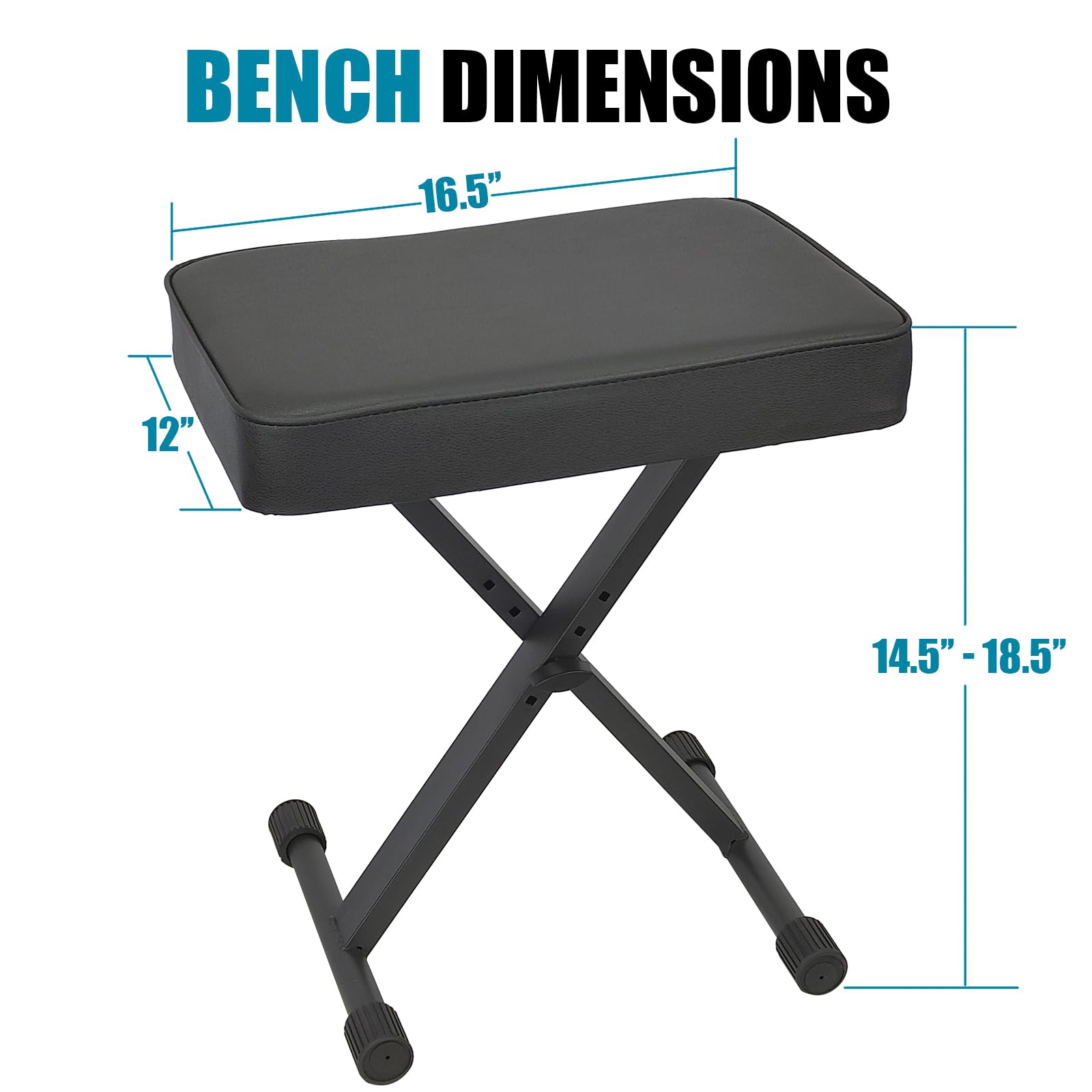 GLEAM Keyboard Bench Padded Cushion X-Style Height Adjustable 16.3-19.6in Piano Stool Bench Keyboard Chair Black