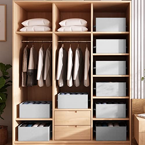 Wardrobe Clothes Organizer, 2 Pack Durable 7 Grids Clothes Organizer for Folded Clothes, Washable Closet Drawer Storage Organizer for Large Bra, Clothes, Pants, Jeans, T-Shirt, Medium, Drak Grey