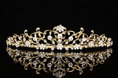 Flower Vine Design Bridal Tiara Crown - Blue Crystals Silver Plating T797