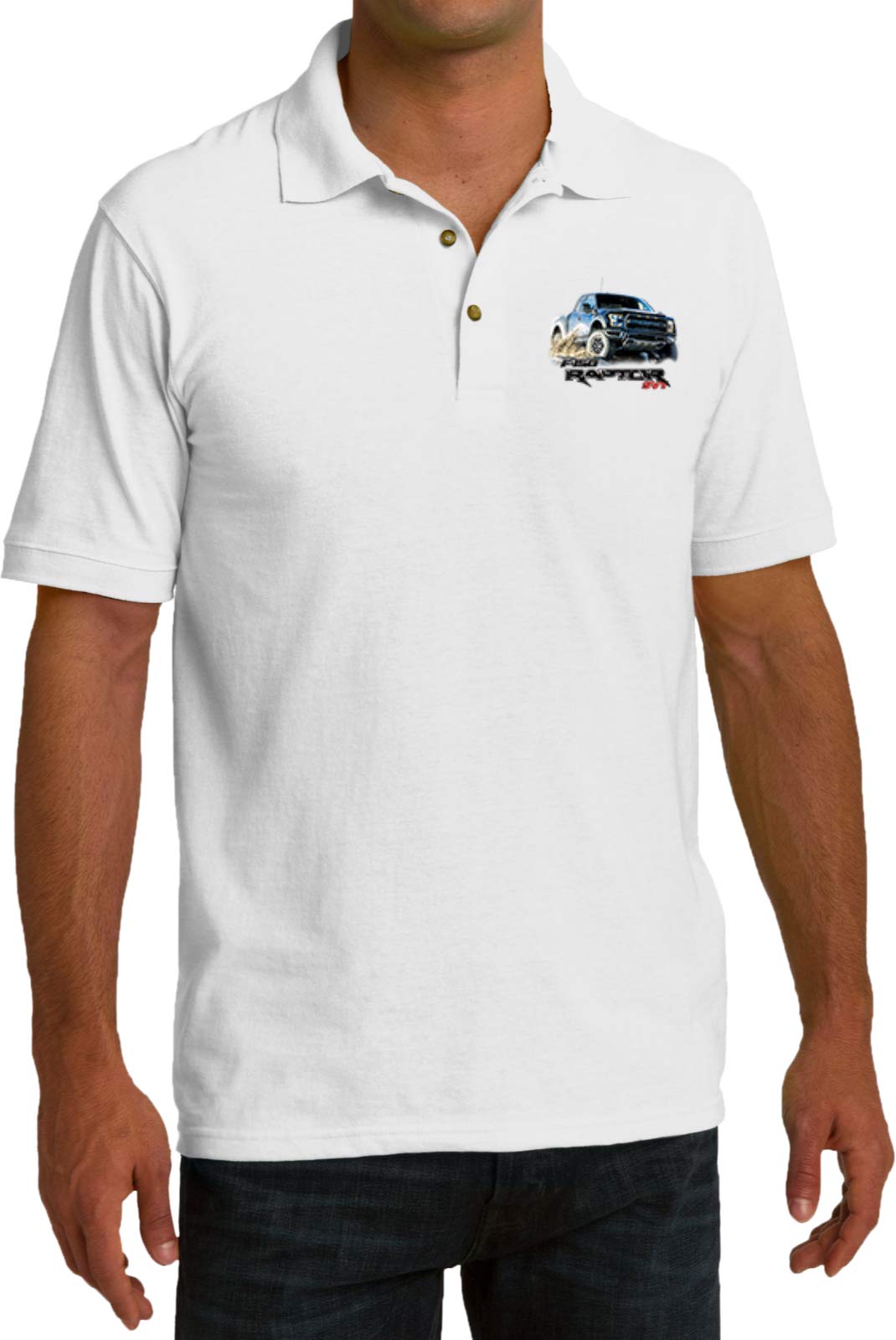Ford F-150 Raptor Pocket Print Pique Polo, White Small
