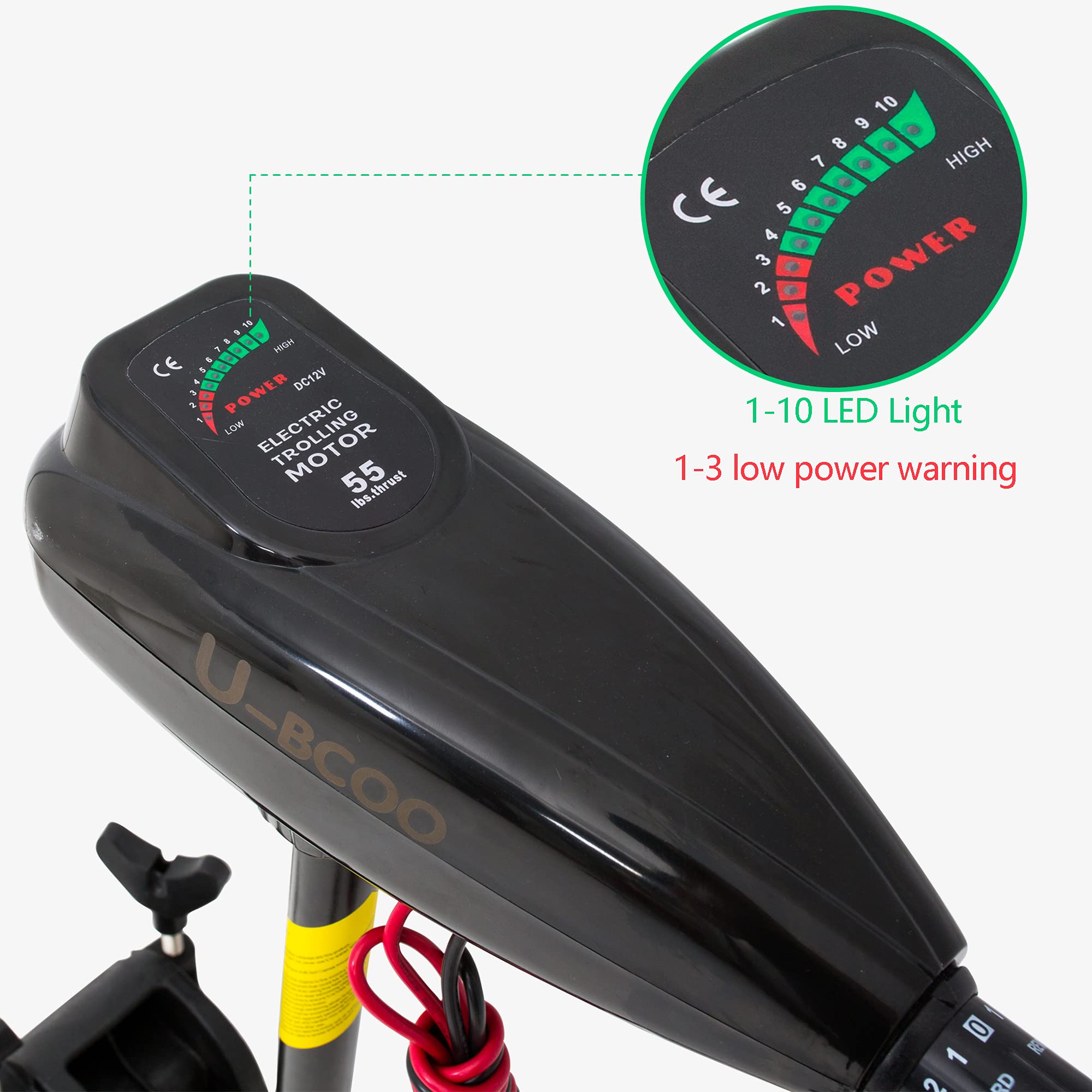 Freshwater & Saltwater Transom Mounted Trolling Motor,with LED Battery Indicator Electric Trolling Motor (12V-55LBS, Black)