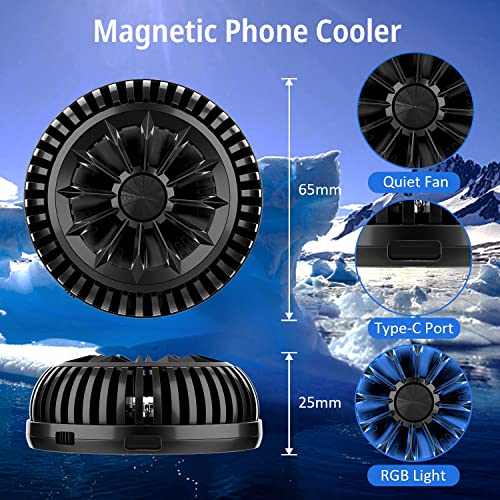 Phone Cooler Magnetic, Lecone Smartphone Radiator Cooling Fan for iPhone 13 and 12 Series Compatible with Magsafe RGB LED Light USB-C Power Cable Gaming Accessory