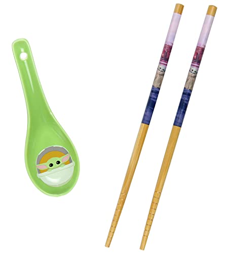 Star Wars The Mandalorian Grogu Baby Yoda Snack Time Ramen Noodle Bundle with Bowl, Spoon, And Chopsticks