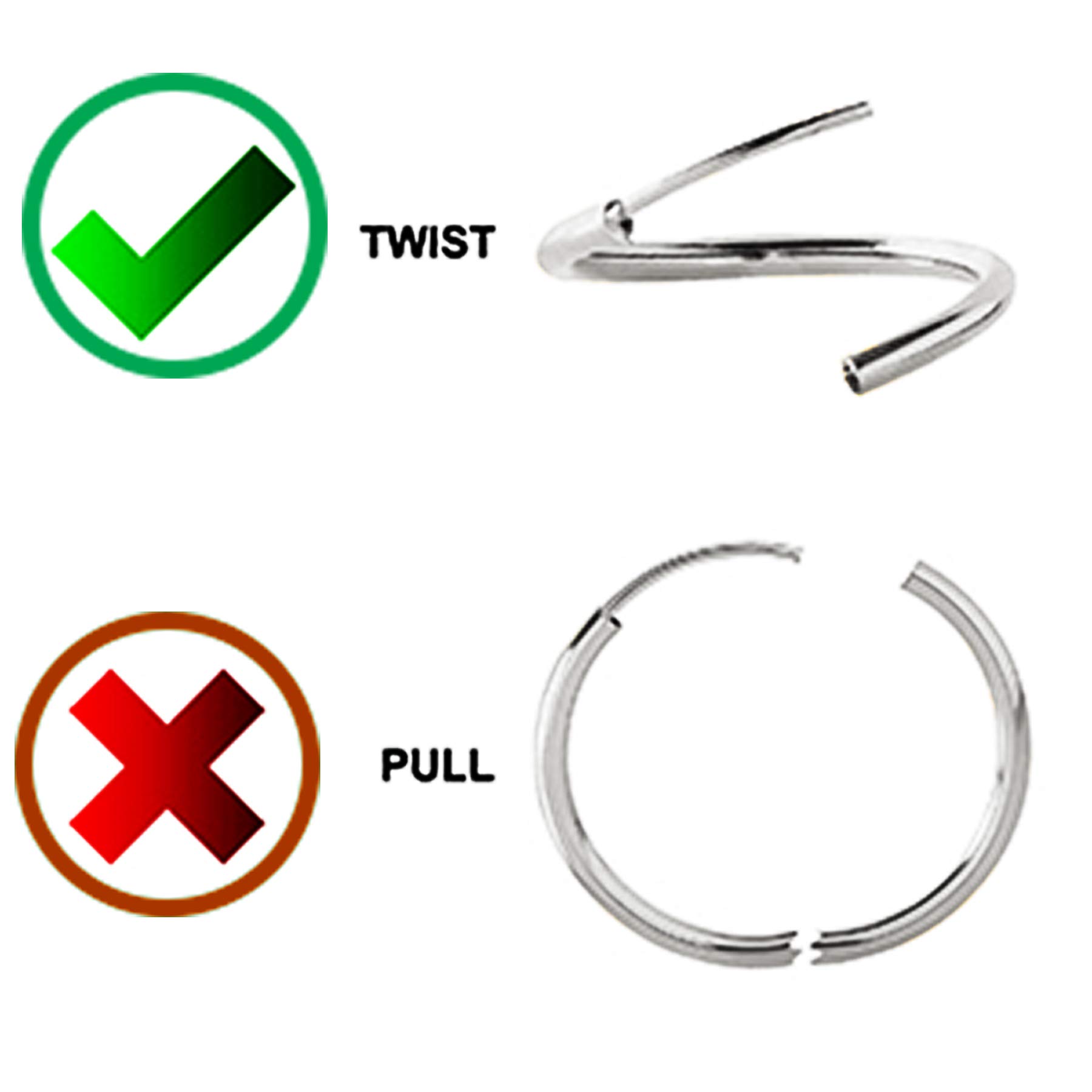 Galaxy Gold GG 14k Solid White Gold Endless Loop Hoop Timeless Earrings 2 mm Gauge/Thickness Available in Multiple Diameters - Segment Septum Lip Nose Round Hoop Tragus Helix Cartilage (0.55 Inch)