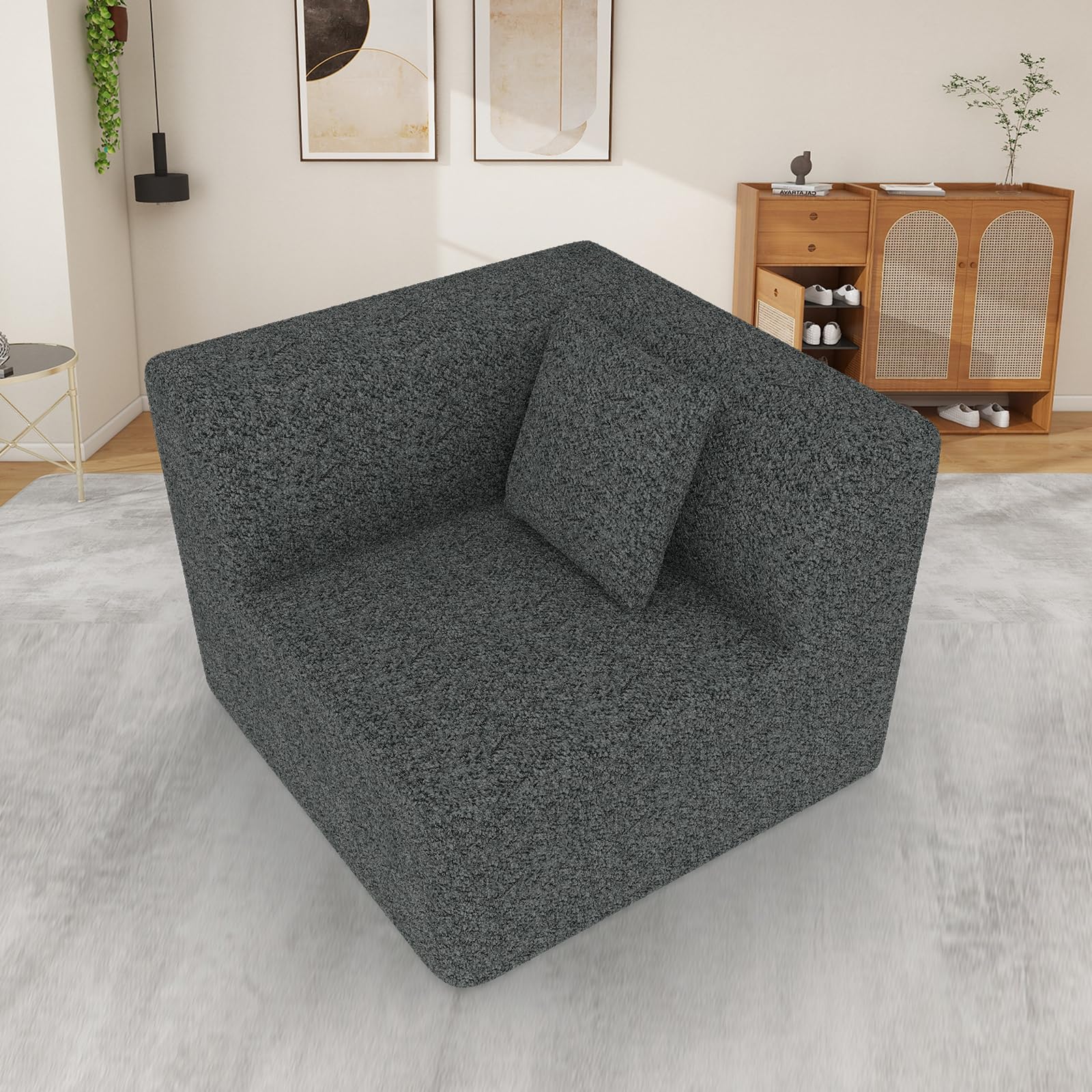 Purgreen Modern Living Room Modular Sofa Set, Separate Design can be Freely Combined, Removable and Easy to Clean, with Ottoman can be Converted to U/L Shaped Sofa Recliner (Black,Corner Sofa)