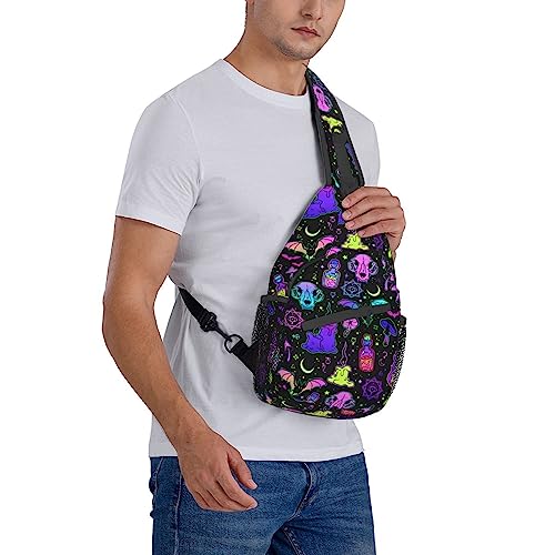 RIMENCH Sling Bag Waterproof Sling Bags Shoulder Backpack With Adjustable Strap For Sport, Travel, Workout Fashion Gothic Magic Witch Witchy Chest Bag