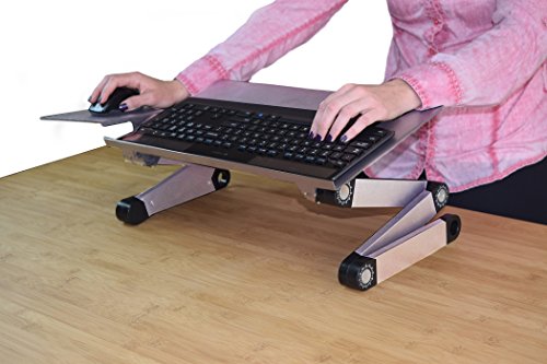 WorkEZ Keyboard and Mouse Tray ergonomic on-desk riser adjustable height angle negative tilt Raise computer keyboards to Standing sit stand-up standing accessories lift silver