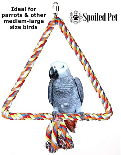 Spoiled Pet® Large Triangle Bird Rope Swing Perch - All Natural Materials - Safe to Climb and Chew - Bird Cage Toy Accessory - Great for African Grey Parrots, Cockatiels, Parakeets, Cockatoos