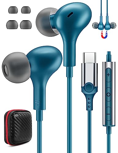 USB C Headphone Magnetic Wired Earbuds for Samsung A53 A54 Galaxy Z Flip Fold 5 4 S23 S22 S21 S20 Noise Canceling HiFi Stereo Corded in-Ear Headset Type C Earphone with Mic for Google Pixel 6a 7a 7 6