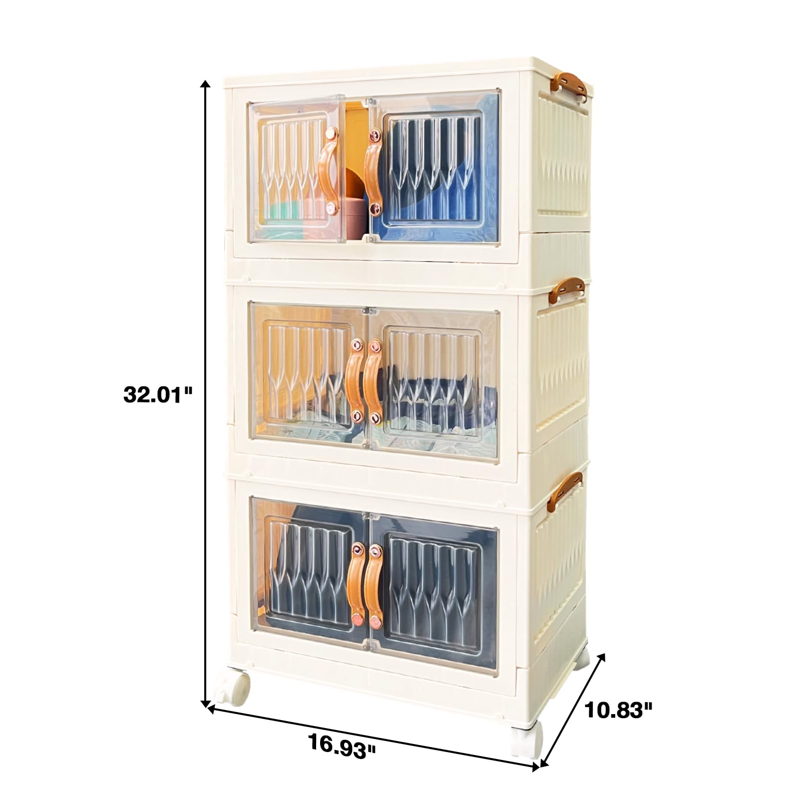 pupustar Storage Bins with Lids and Doors, Plastic Stackable Storage Bins Open Front, Foldable Storage Boxes for Organizing, Folding Storage Bins with Wheels, Opening Storage Boxes Set