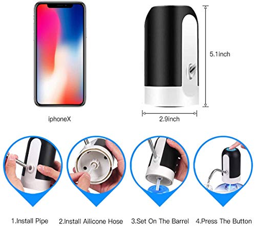 Water Bottle Dispenser 5 Gallon Water Bottle Pump USB Charging Automatic Drinking Water Pump Portable Electric Water Dispenser Water Bottle Switch for Universal 5 Gallon Bottle - Black