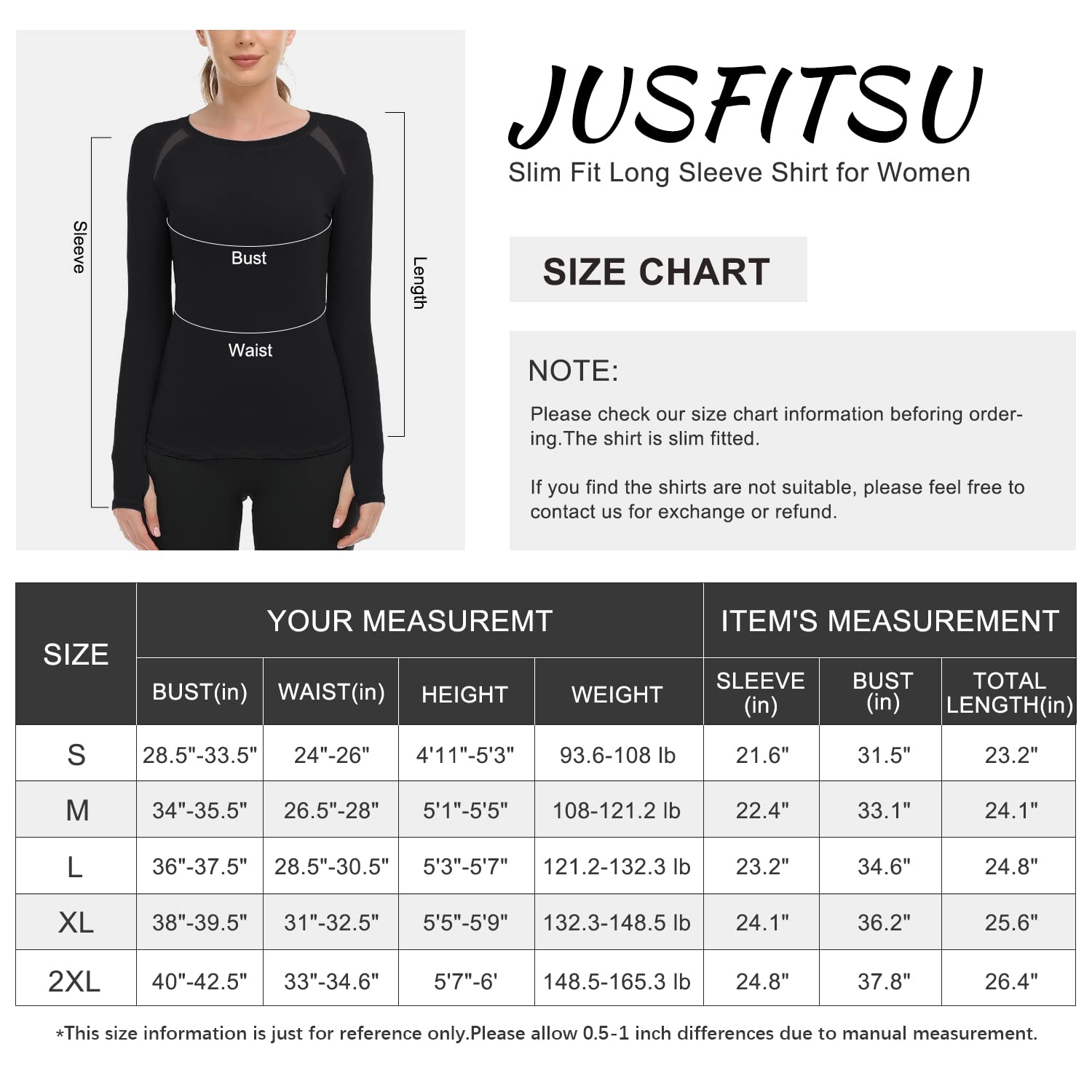 Jusfitsu Long Sleeve Workout Shirts for Women Stretchy Athletic Tshirts Slim Fit Breathable Running Tops Mesh Back L Black