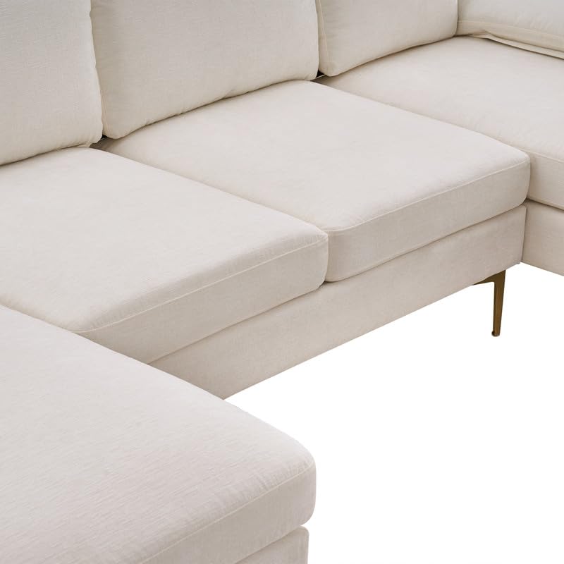 TURRIDU Couches for Living Room, Convertible Sectional Sofa Couch U Shaped Couch in Chenille with 2 Pillows and Metal Legs, 4-seat Modular Sofa for Apartment, Small Space, Lounge, White