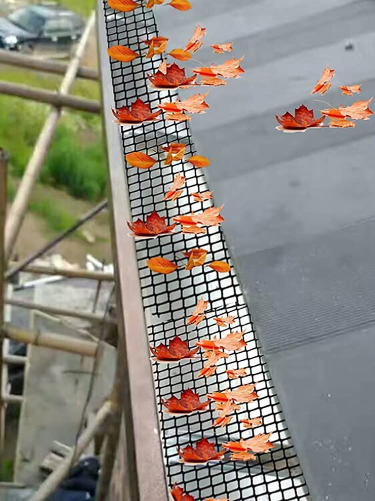 Gecorid Mesh Gutter Guard Protection Mat, 6m x 15cm Gutter Guard Mesh Roll, 15 Fixing Hooks, Keeps Leaves and Clutter Out of Gutter, Prevent Clogging and Overflowing