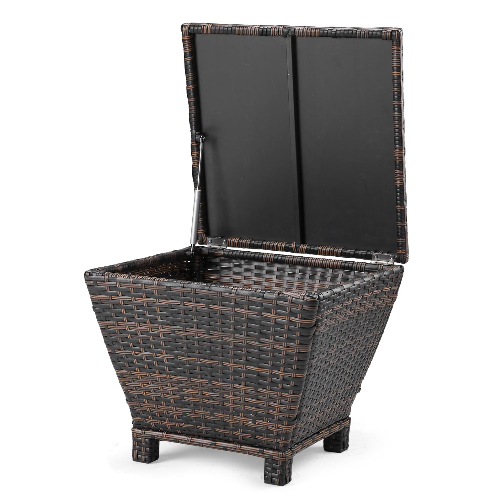 Small Deck Storage Box Outdoor with Lid, 13 Gallon Small Outdoor Bin Storage Container for Hose Cushion Towel, Patio Brown Side Wicker Table with Storage-Steel, Rattan, Square