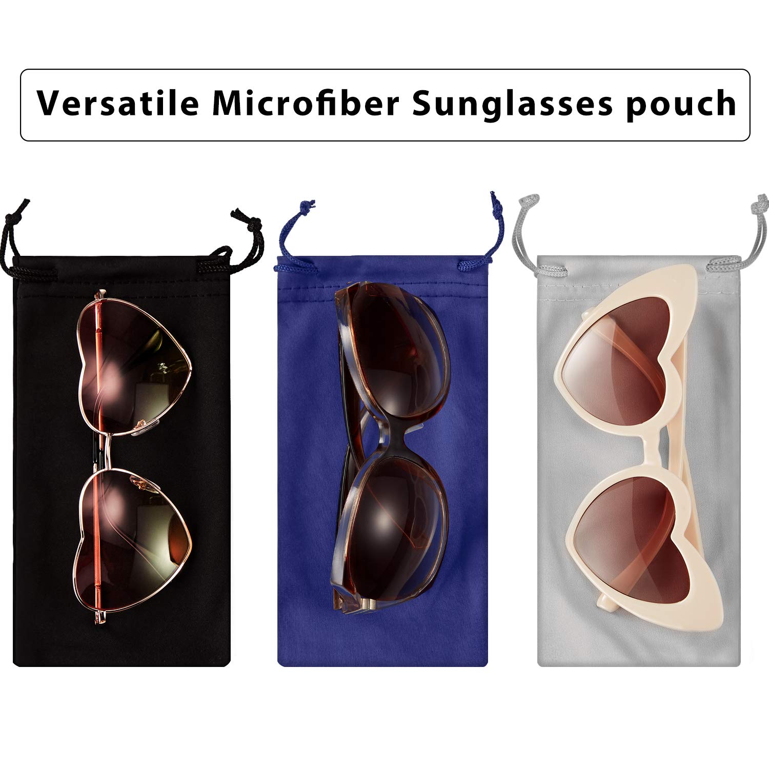 Frienda 12 Pieces Microfiber Pouch Case Bag Microfiber Glasses Sunglasses Case Soft Sunglasses Pouch with Eyeglass Cleaning Cloth (Black, Gray and Blue)