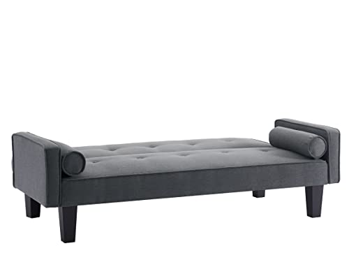 YUNLife 71.65" Mid-Century Modern Fabric Sofa Couch, Button Tufted Accent Recliner, Loveseat Convertible Bed Sleeper for Living Room Apartment Office, Dark Grey