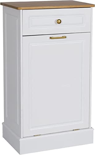 Scurrty 20.5'' Wooden Tilt Out Trash Can Cabinet for Kitchen Island,Tilt Out Bin for Trash Disposal Recycling, Handmade Solid Wood Hideaway Trash Holder for Laundry Hamper with Drawer (White, Single)